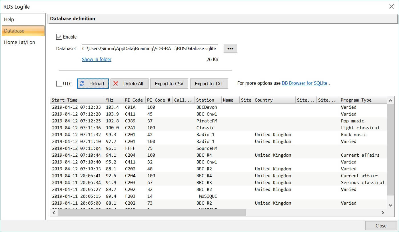 FM Stereo (RDS Logfile) - SDR-Radio.com